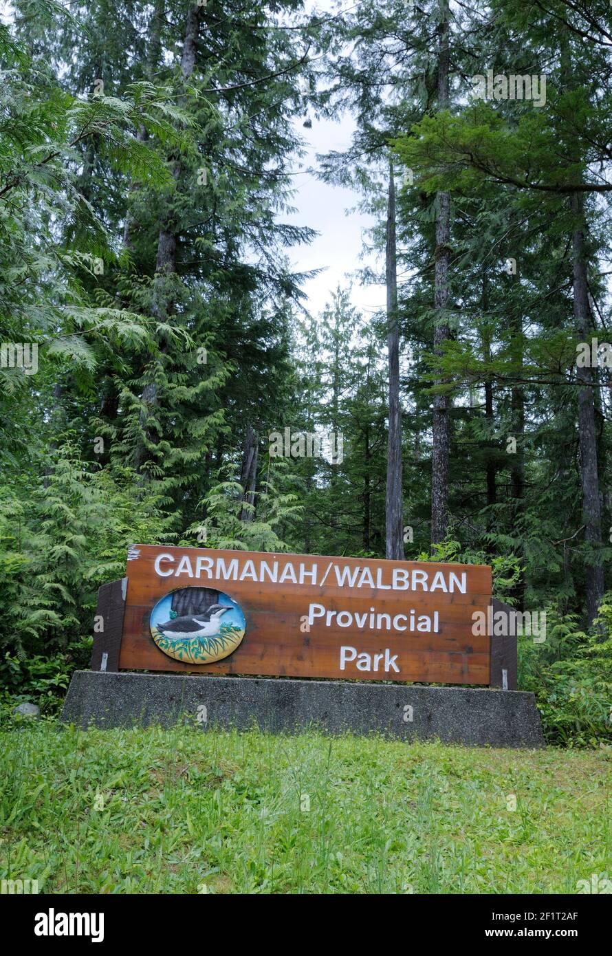 Entrance sign to the Carmanah Walbran Provincial Park, British Columbia ...