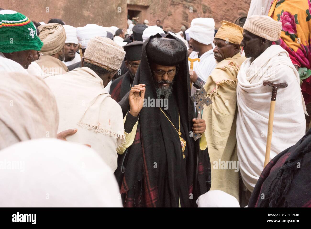 Priest and Pilgrims at a service at St. Emmanuel Church during Gena ...
