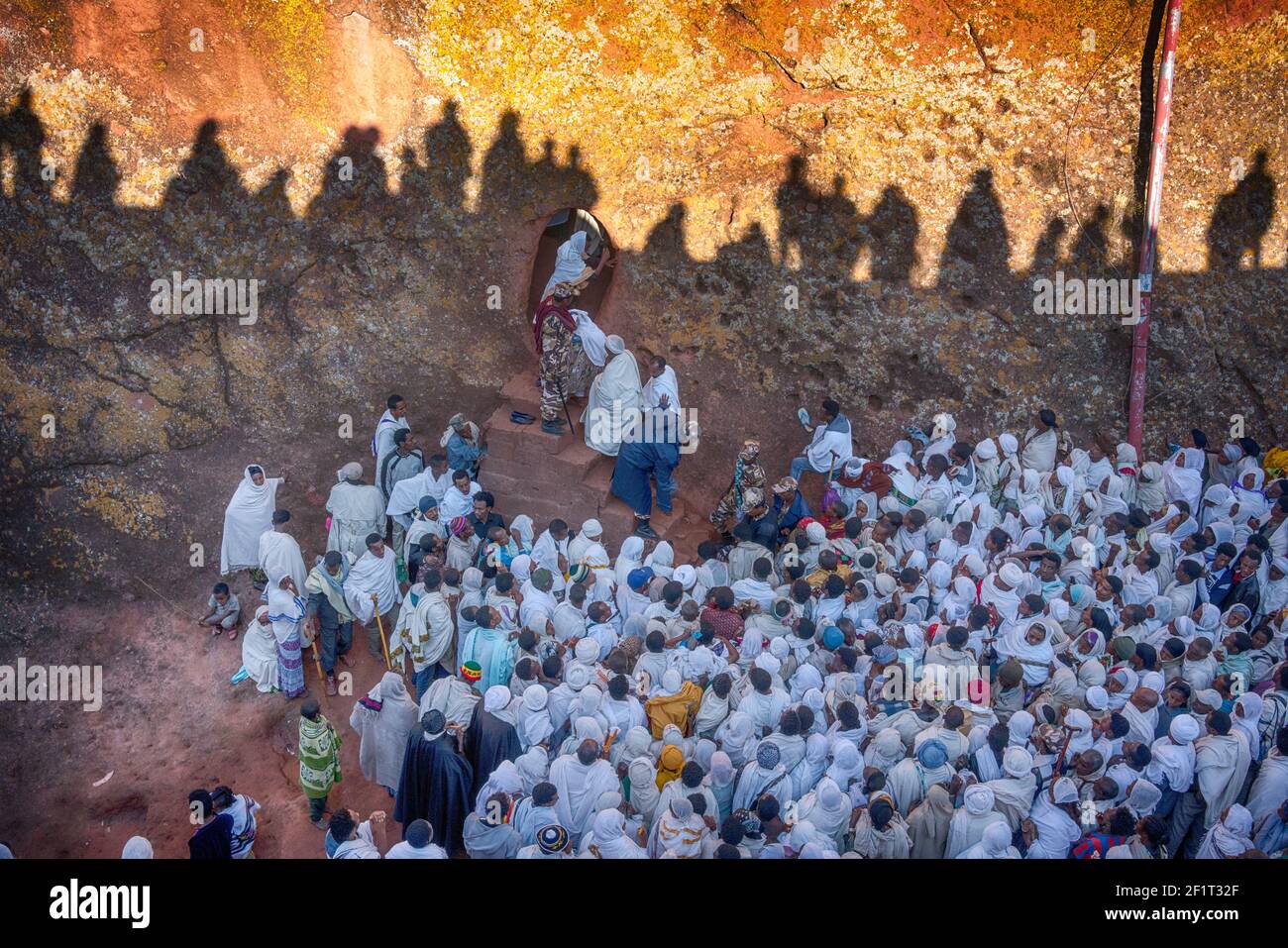 Pilgrims gather to enter St. Emmanuel Church during Gena, the Ethiopian ...