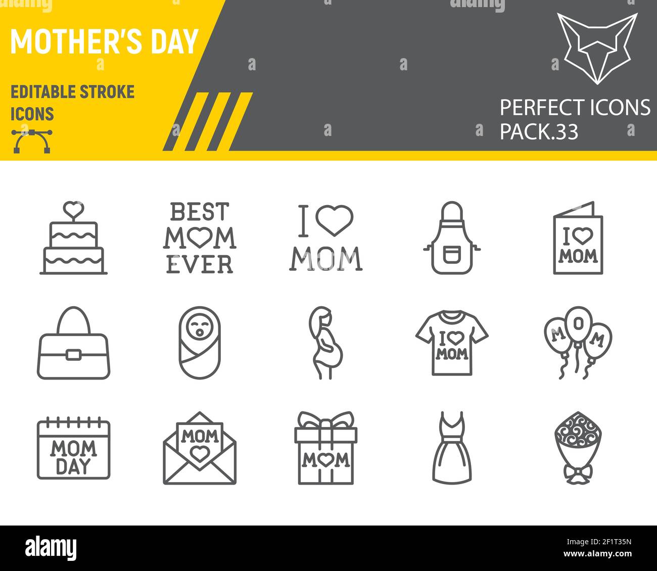 Happy Mothers Day line icon set, mom day collection, vector graphics ...