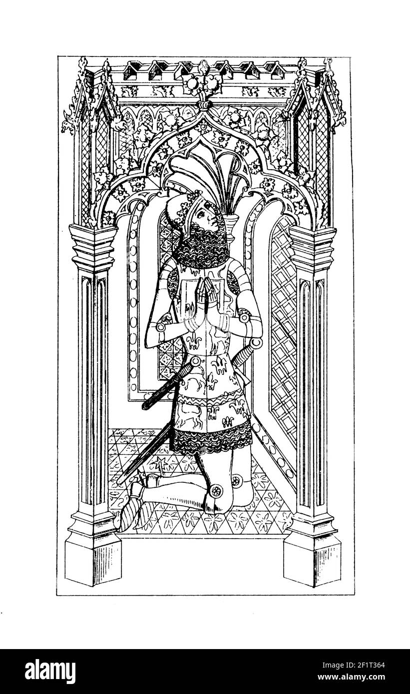 Antique illustration of a portrait of Edward, Prince of Wales. He was ...