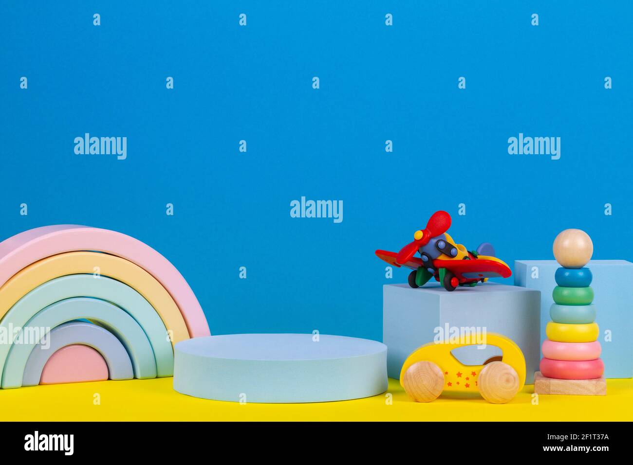 Babby kid toy background. Composition of colorful educational toys and ...