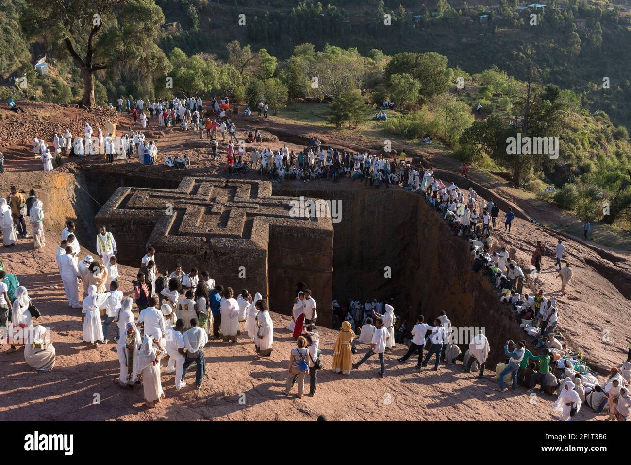 Pilgrims surround The Church of Saint George during Gena or Ethiopian ...