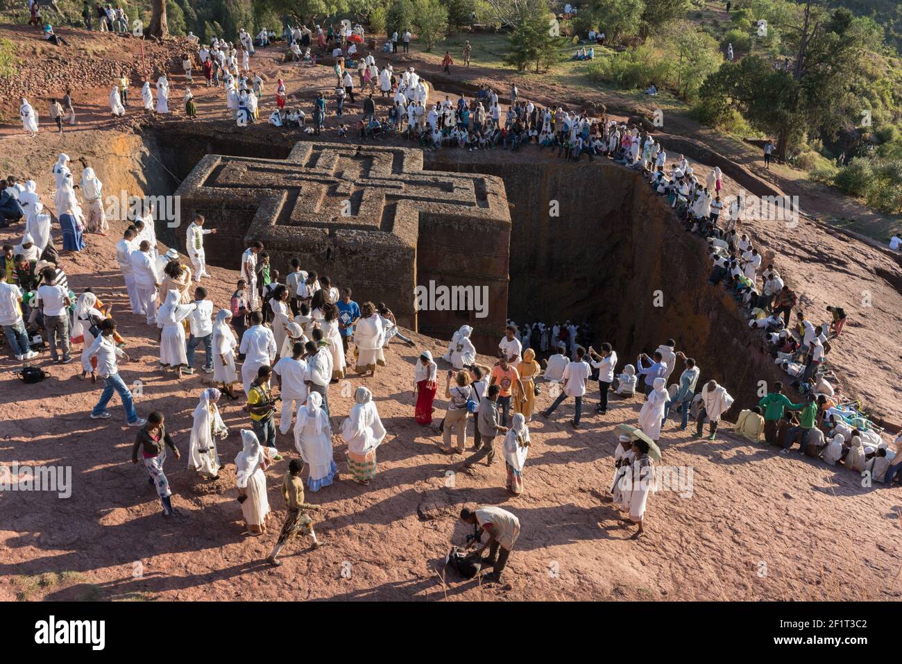 Pilgrims surround The Church of Saint George during Gena or Ethiopian ...