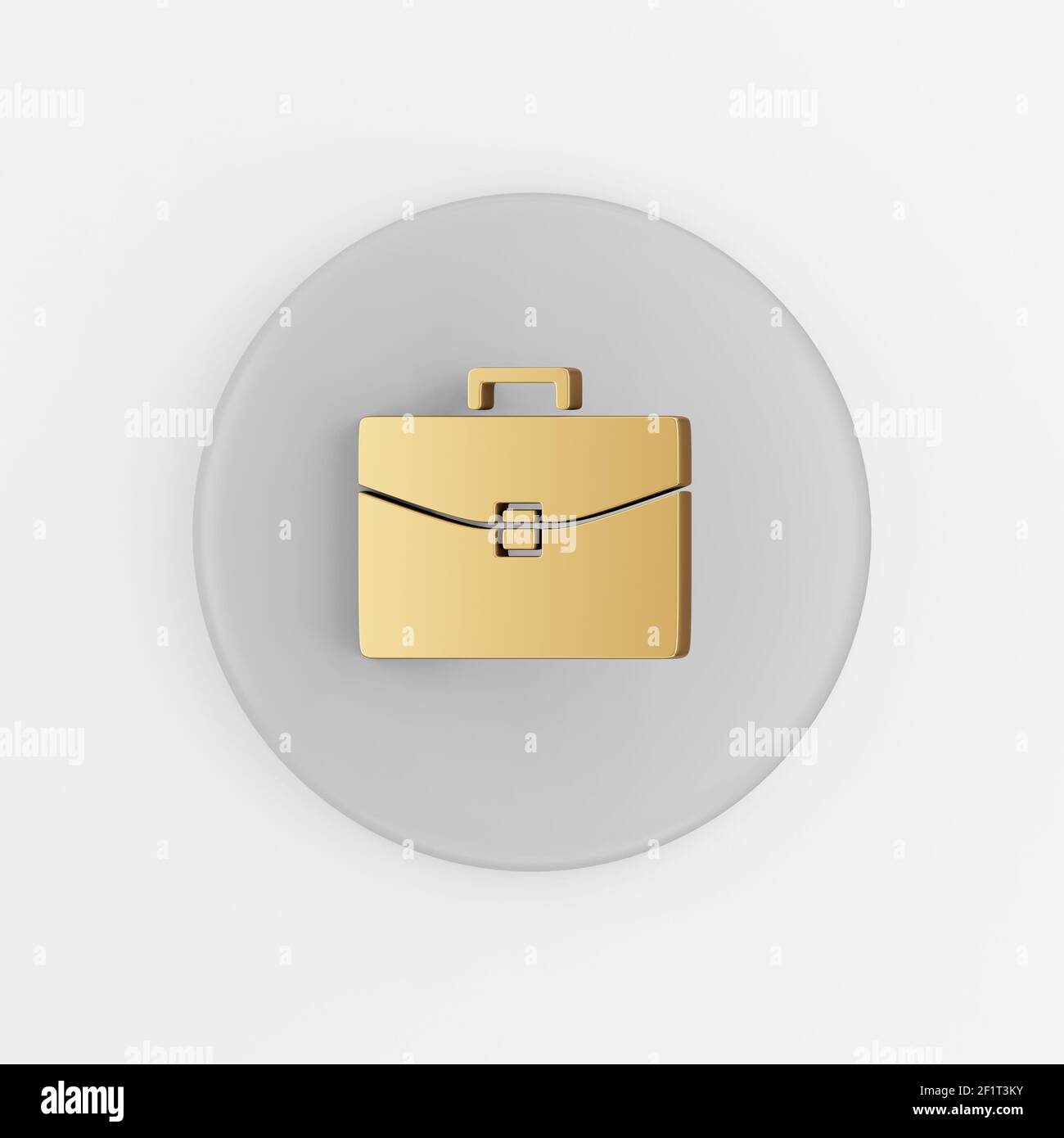 Golden business briefcase icon. 3d rendering gray round key button, interface ui ux element ...
