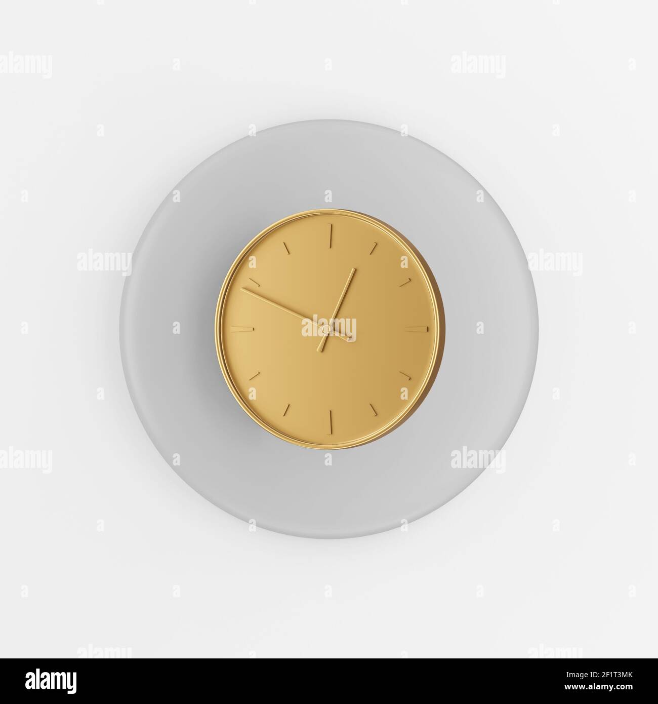 Gold wall round clock icon. 3d rendering gray round key button, interface ui ux element Stock ...