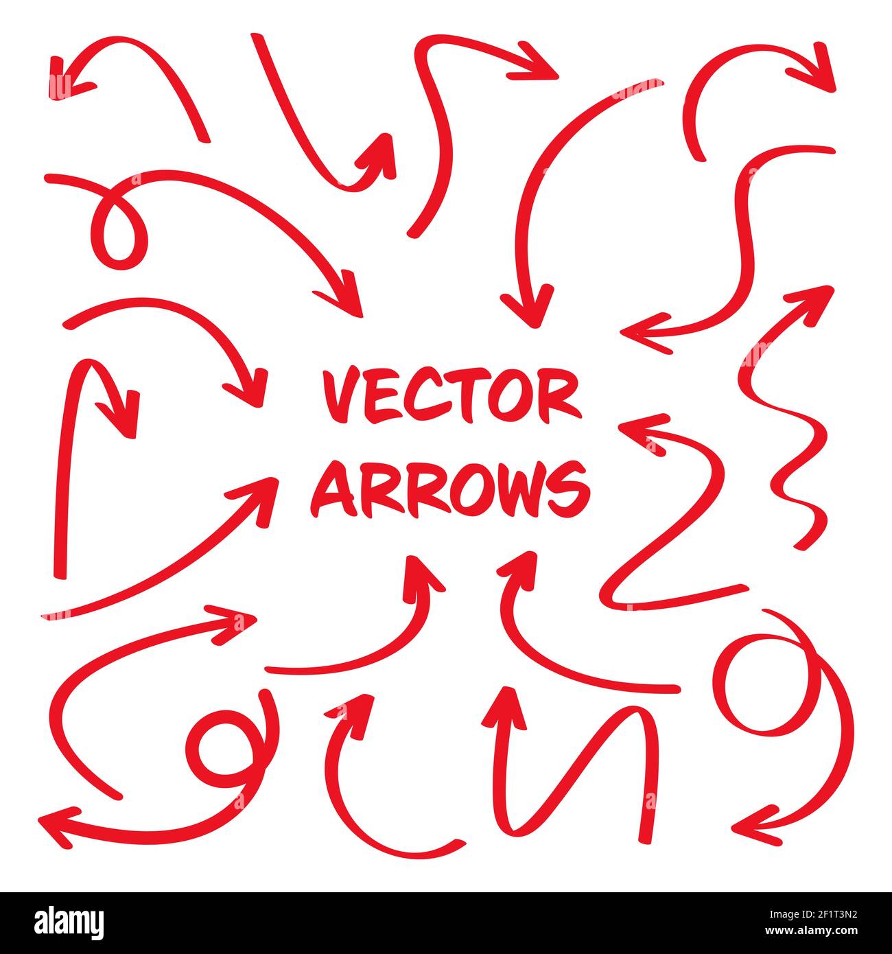 Red hand drawn arrows isolated on white background. Doodle arrow ...