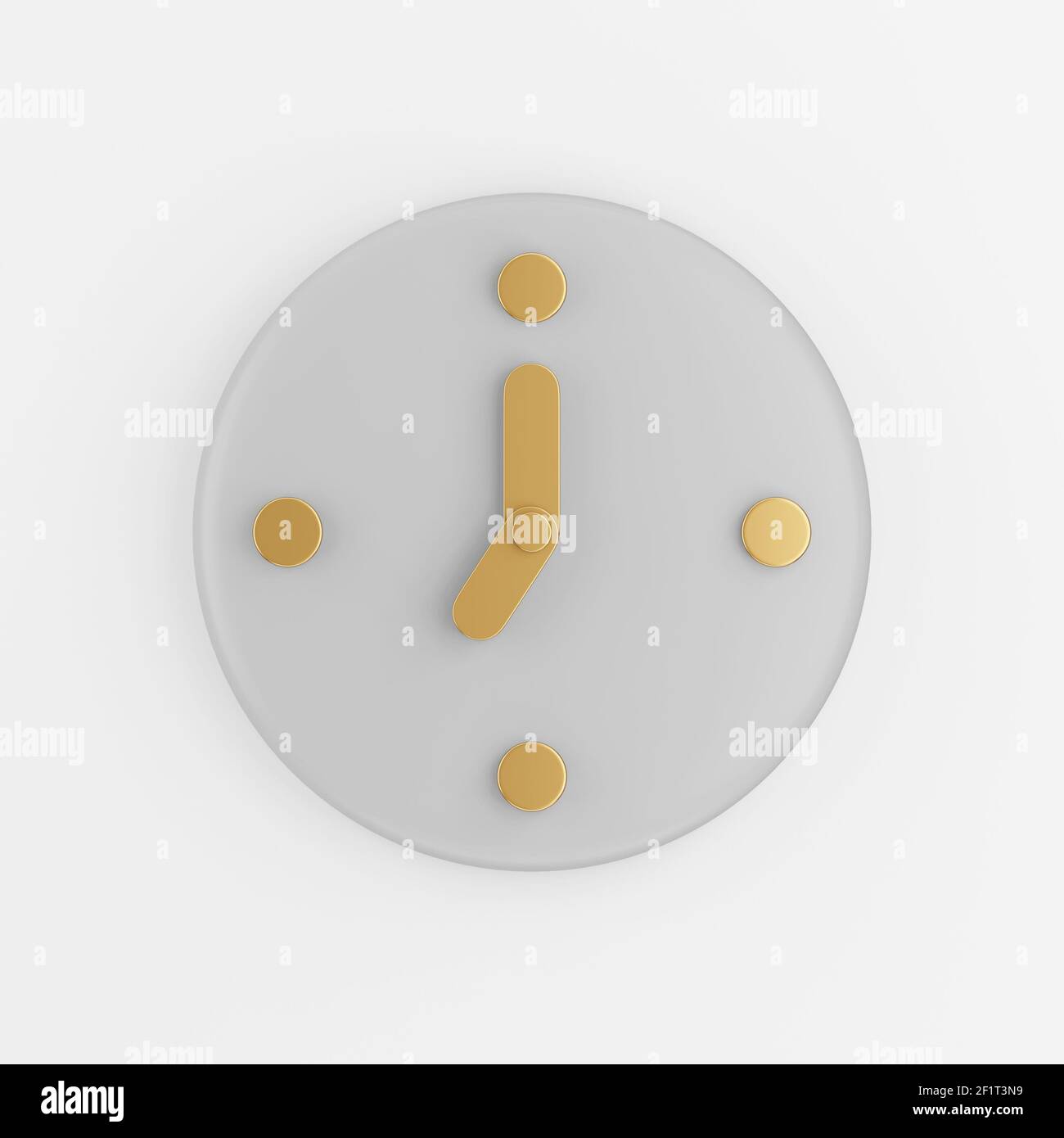 Wall clock icon with gold arrows. 3d rendering gray round key button, interface ui ux element ...