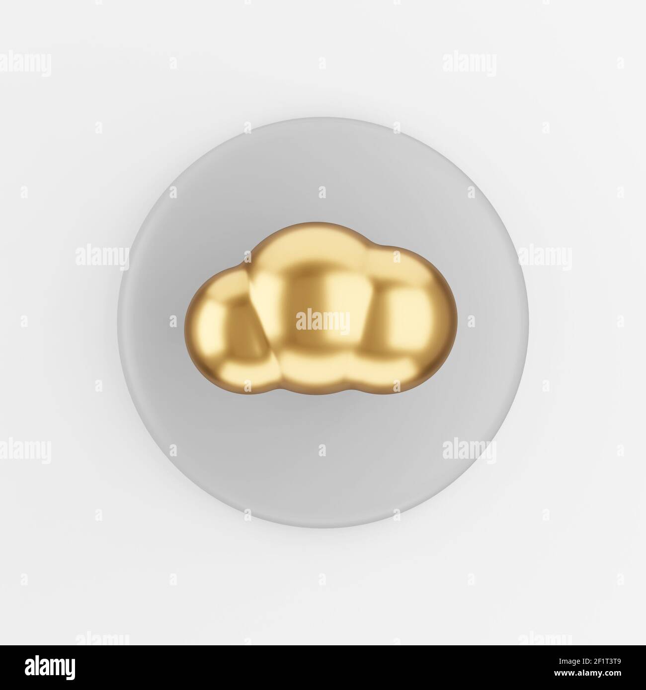 Gold cloud icon cartoon style. 3d rendering gray round key button, interface ui ux element Stock ...