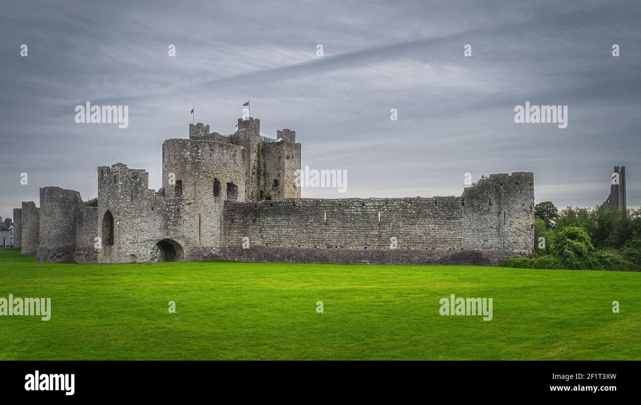 Panoramic view on old and ruined Trim Castle from 12th century ...