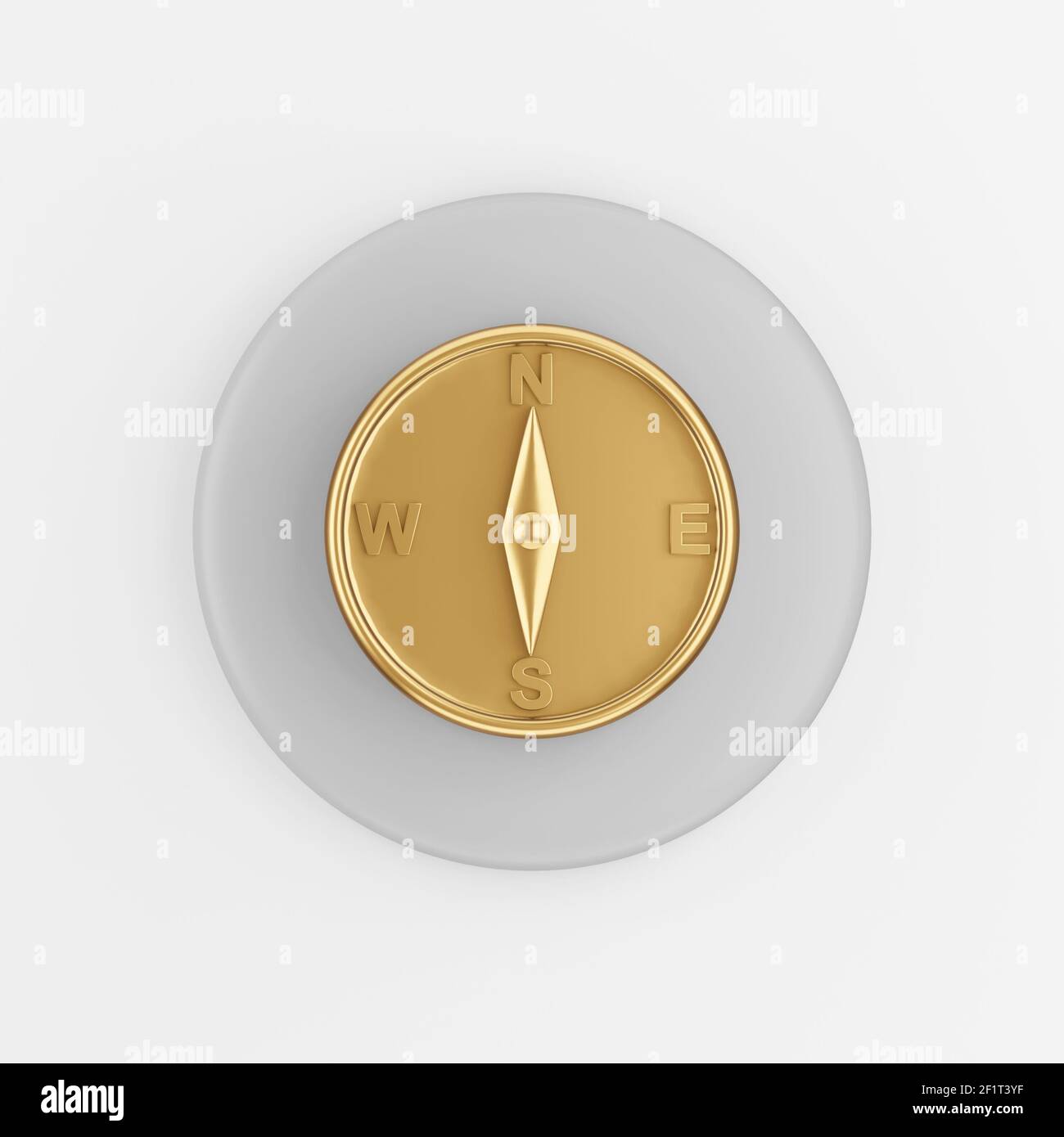 Golden magnetic compass icon. 3d rendering gray round key button, interface ui ux element Stock ...