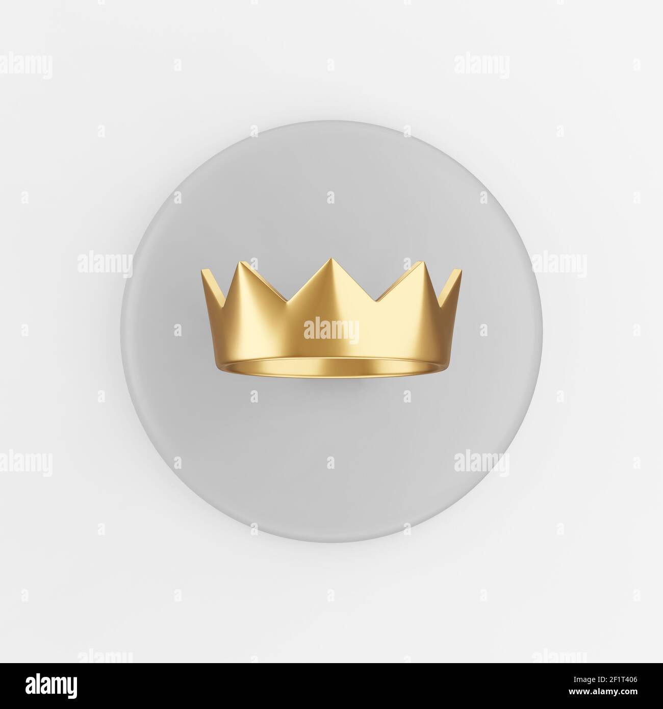 Golden crown icon. 3d rendering gray round key button, interface ui ux ...
