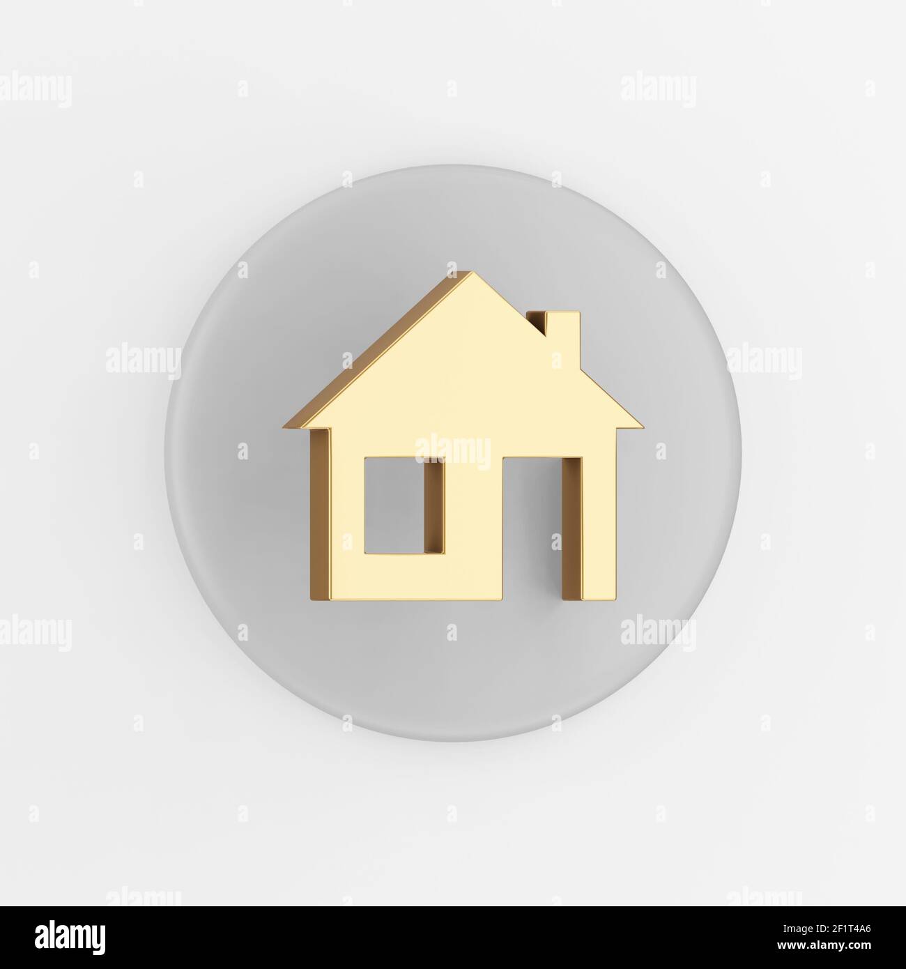 Front view golden house icon. 3d rendering gray round key button, interface ui ux element Stock ...