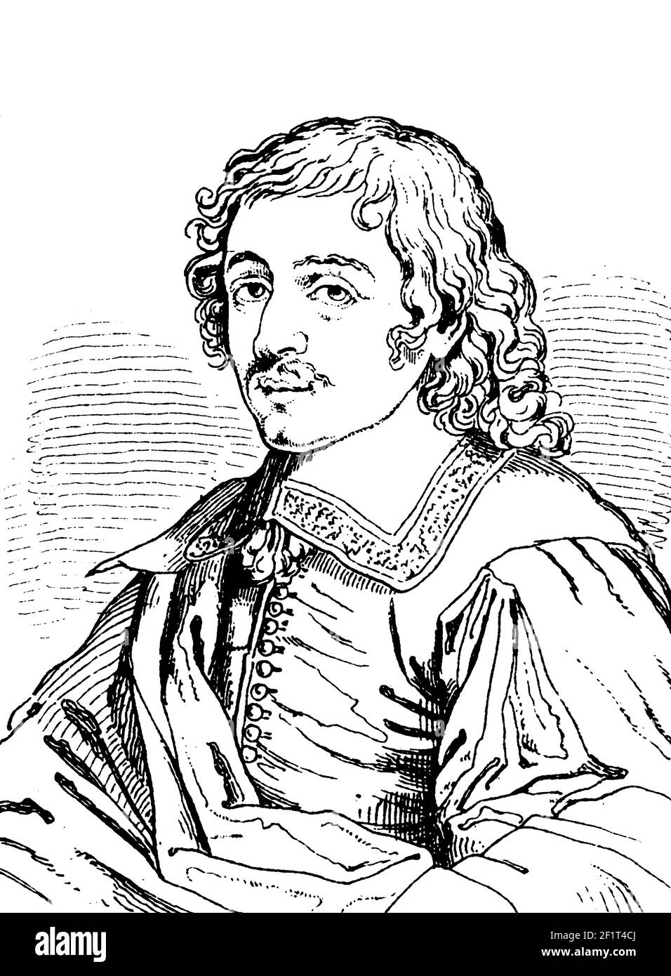 19th-century engraving of a portrait of Eustache Le Sueur, one of the ...