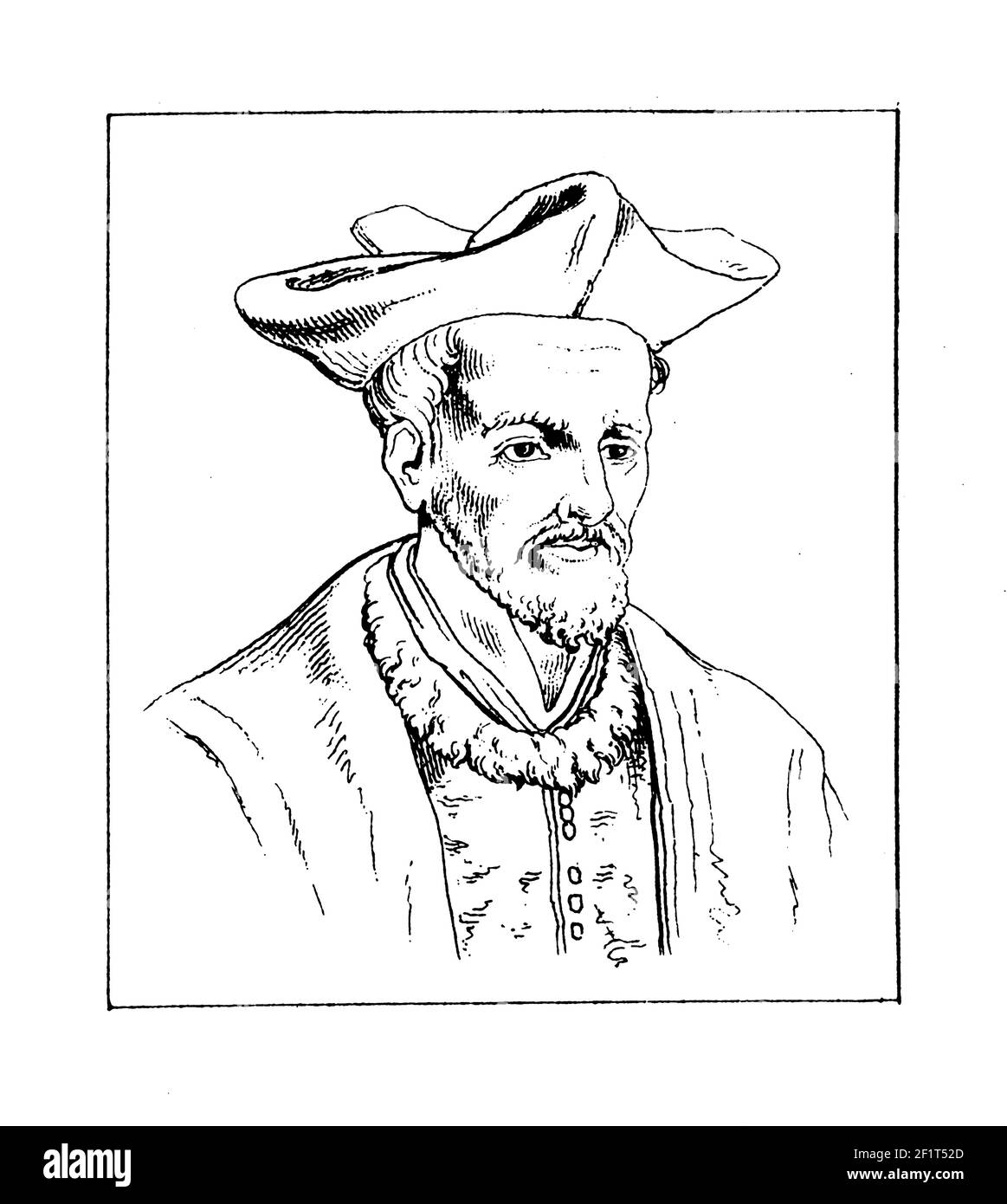 19th-century engraving of a portrait of Francois Rabelais, French ...
