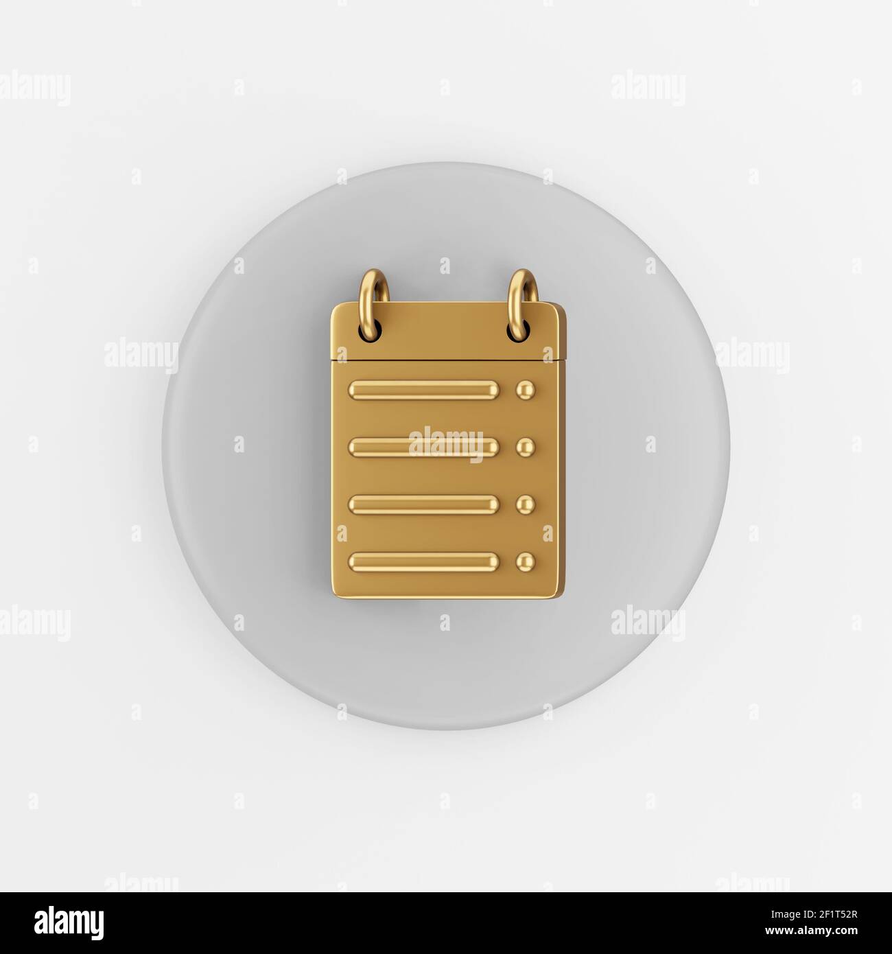 Golden calendar straight line icon. 3d rendering gray round key button, interface ui ux element ...