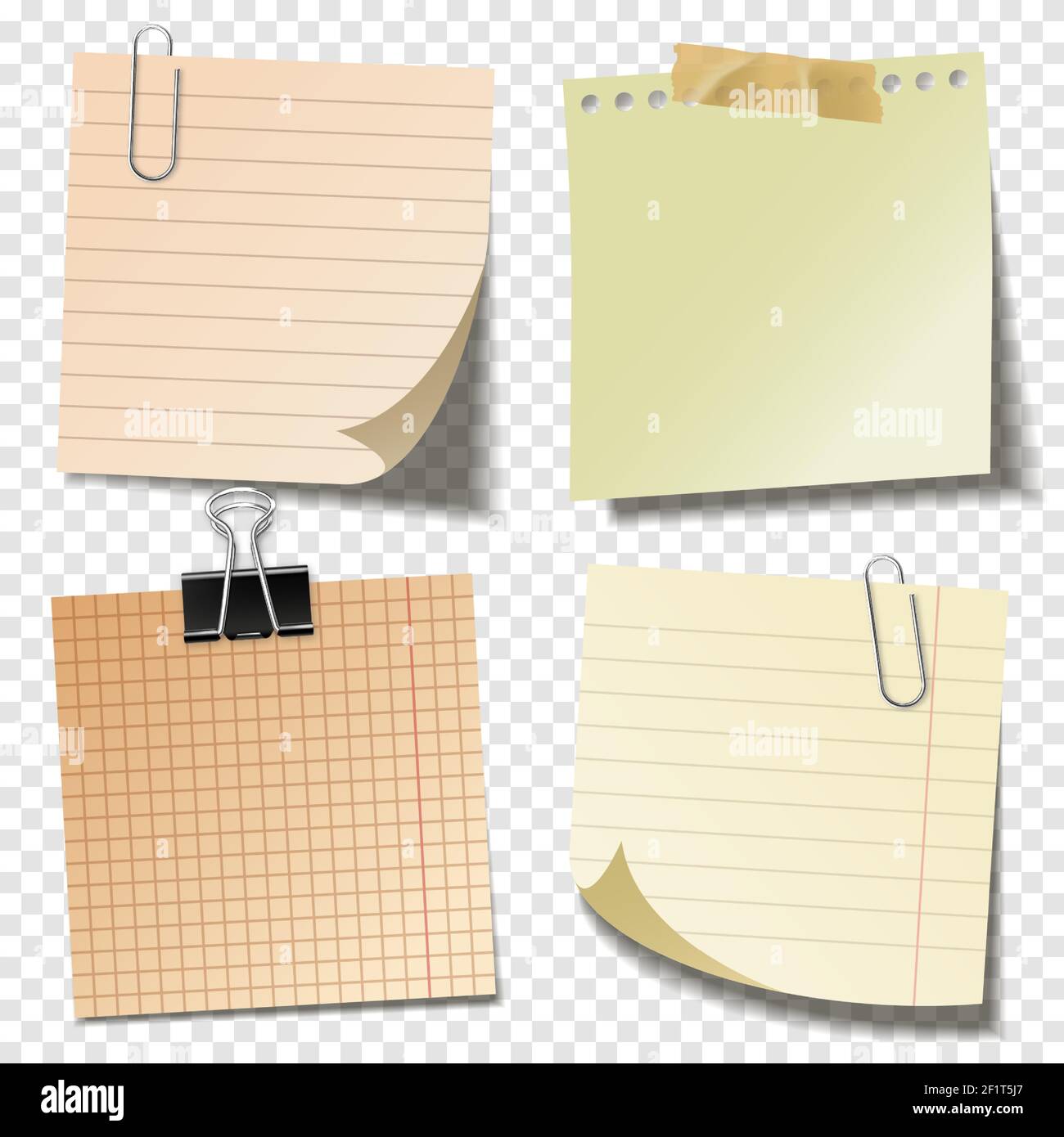 Realistic blank sticky notes with clip binder and adhesive tape ...