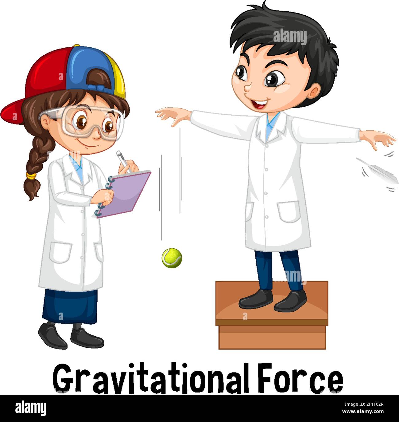 Two scientists doing gravitational force illustration Stock Vector ...