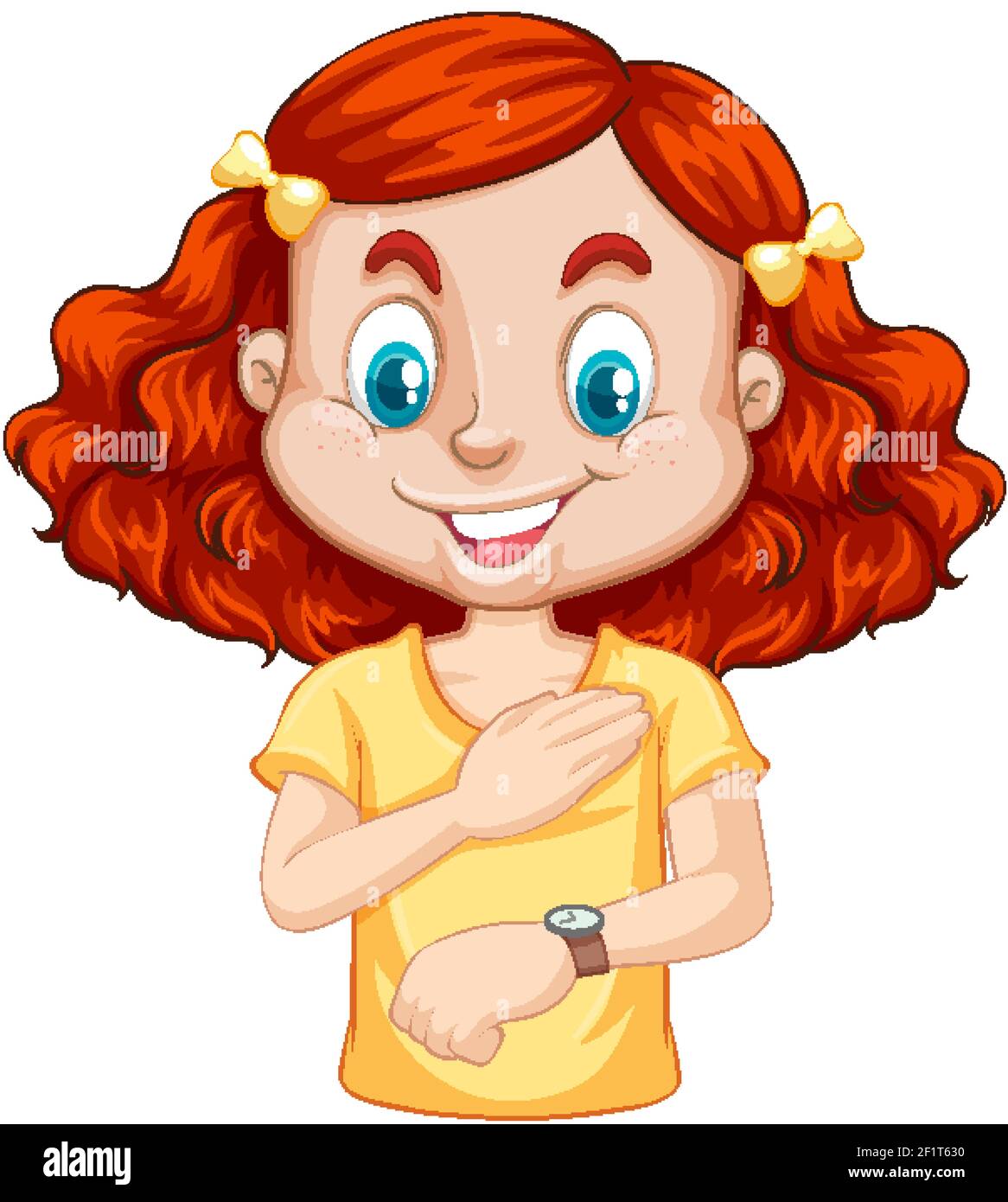 Girl cartoon character looking at wrist watch illustration Stock Vector ...