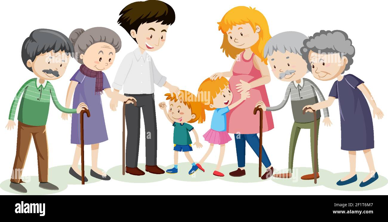 Member of family cartoon character on white background illustration ...