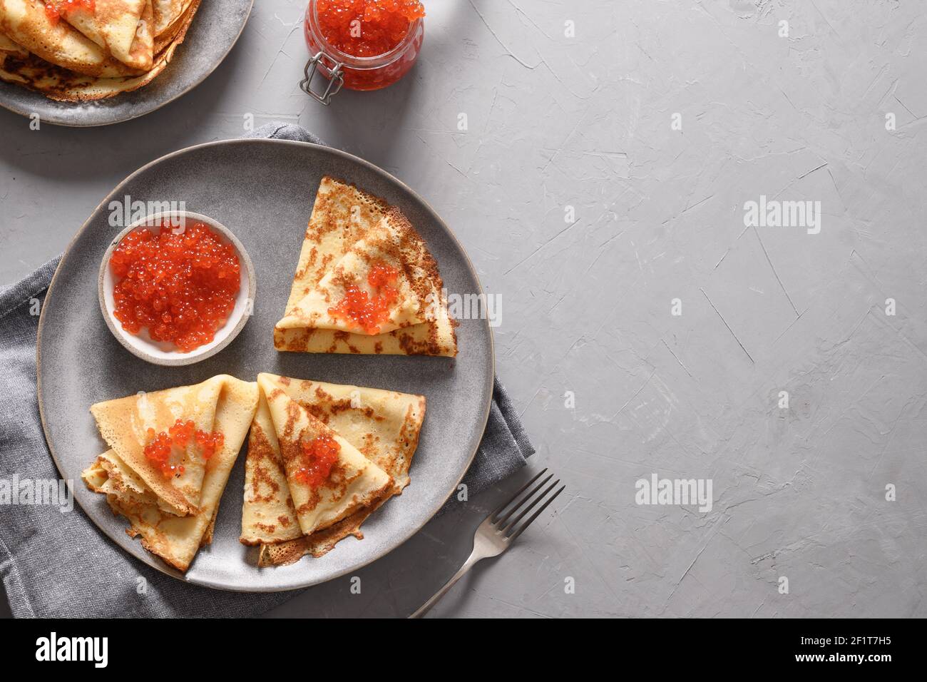 Russian blini with red caviar. Shrovetide. Maslenitsa traditional ...