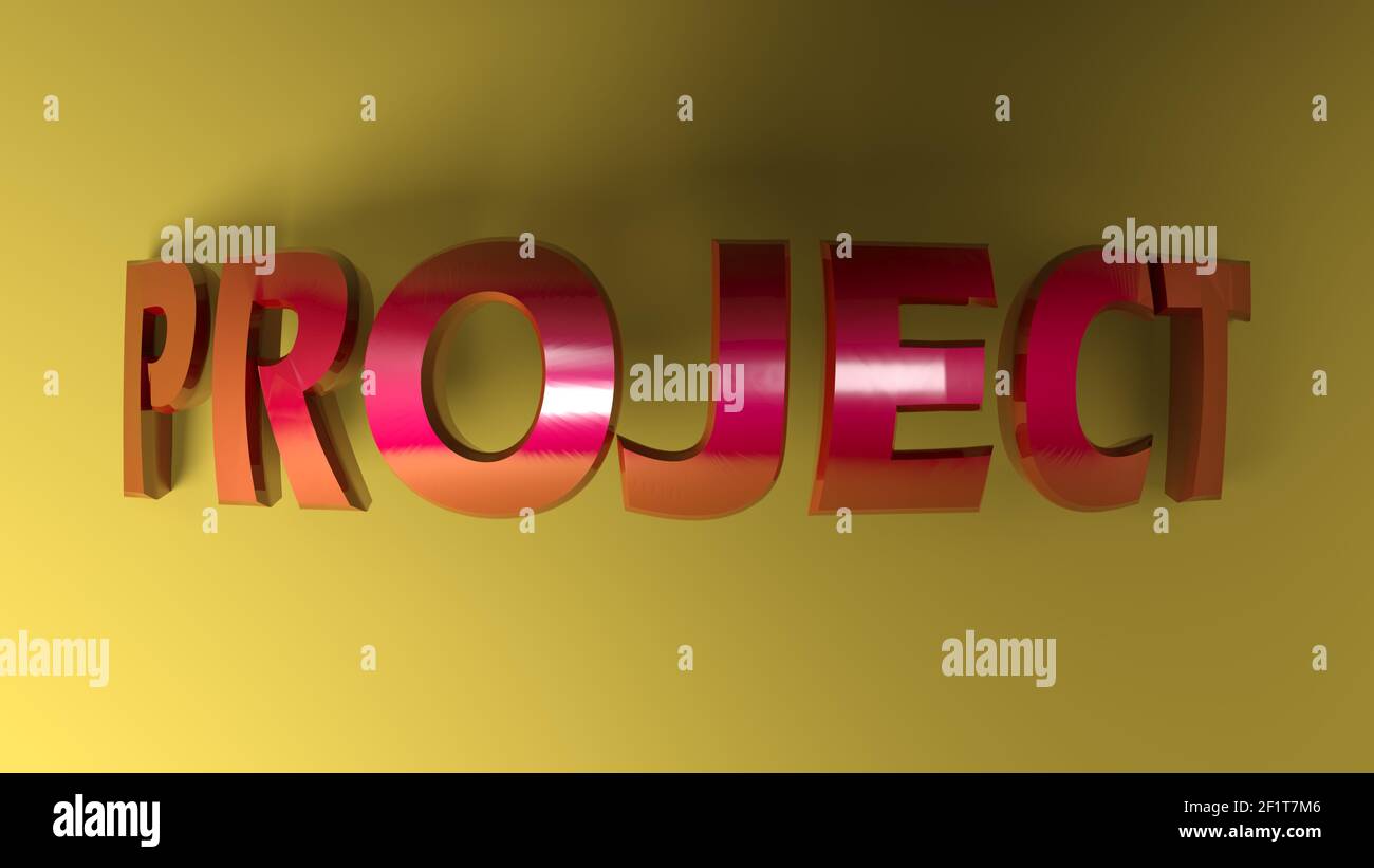 PROJECT red metallic write over yellow background - 3D rendering ...