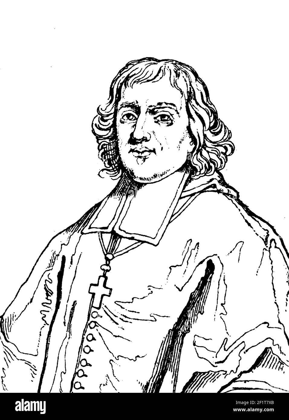 Antique engraving of a portrait of Jacques-Benigne Bossuet, French ...