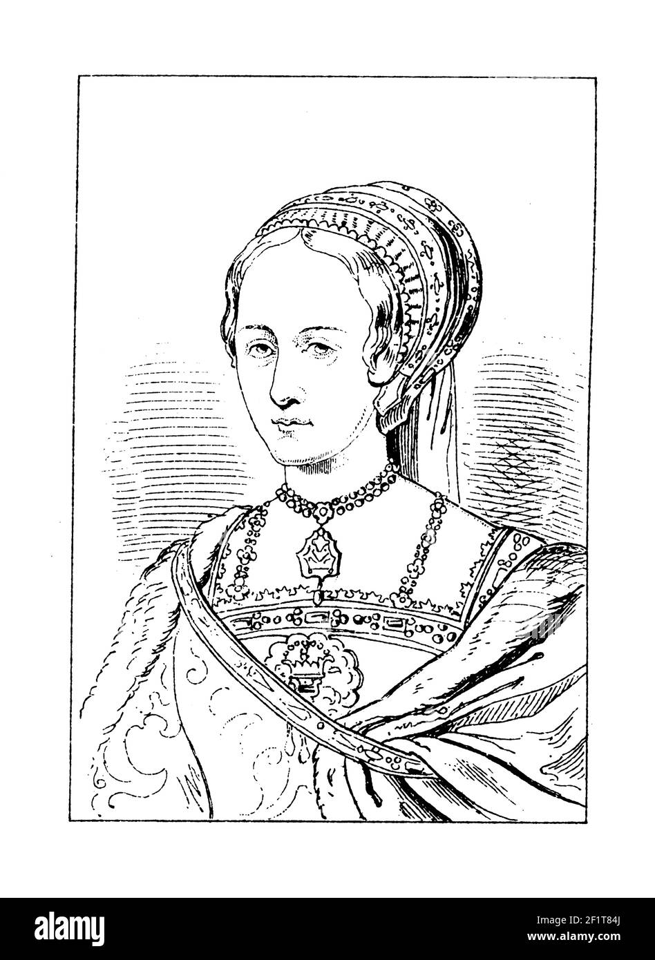 Antique engraving of a portrait of Jane Grey, monarch of England for ...