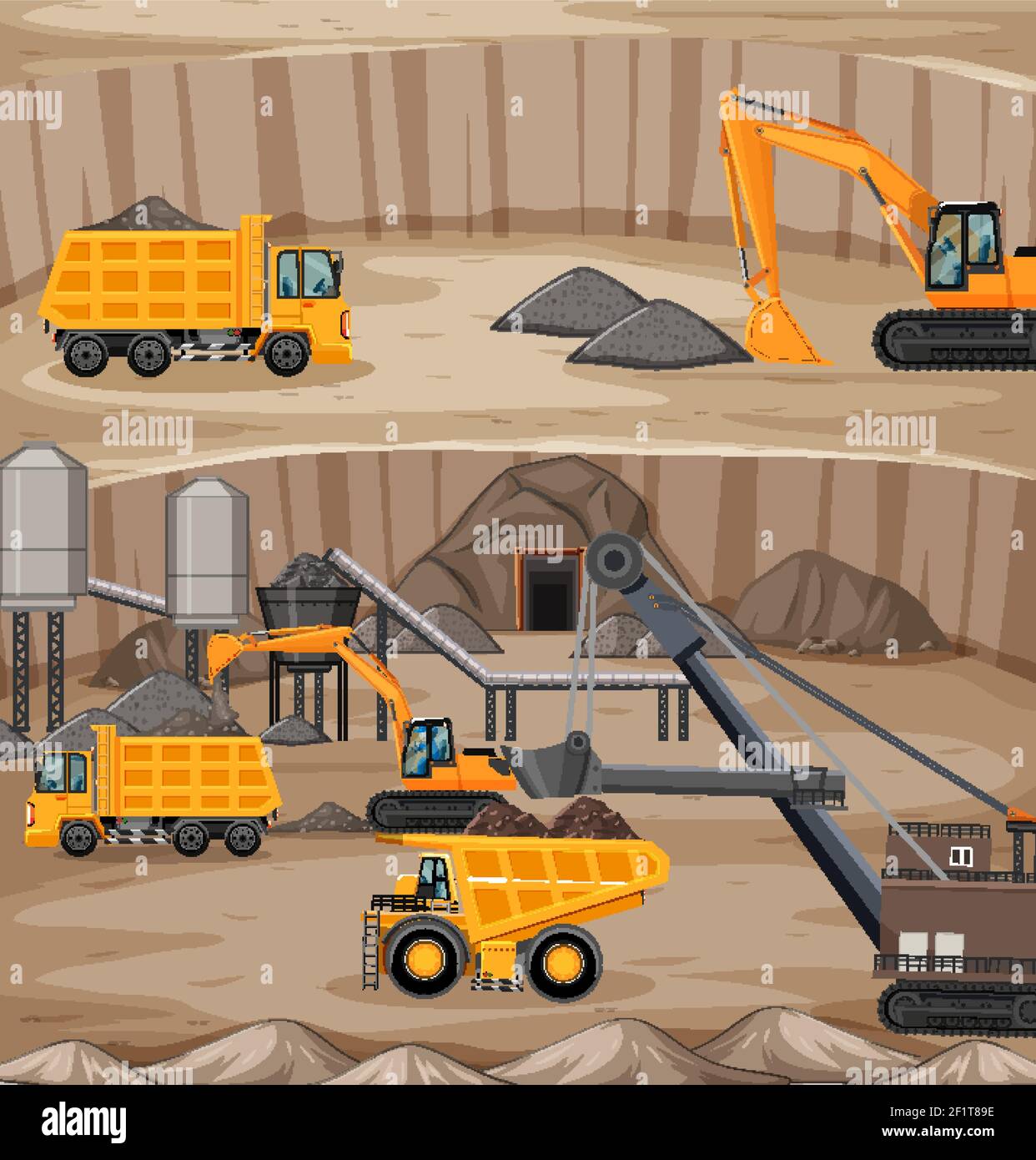 Landscape of coal mining scene at sunset time illustration Stock Vector ...