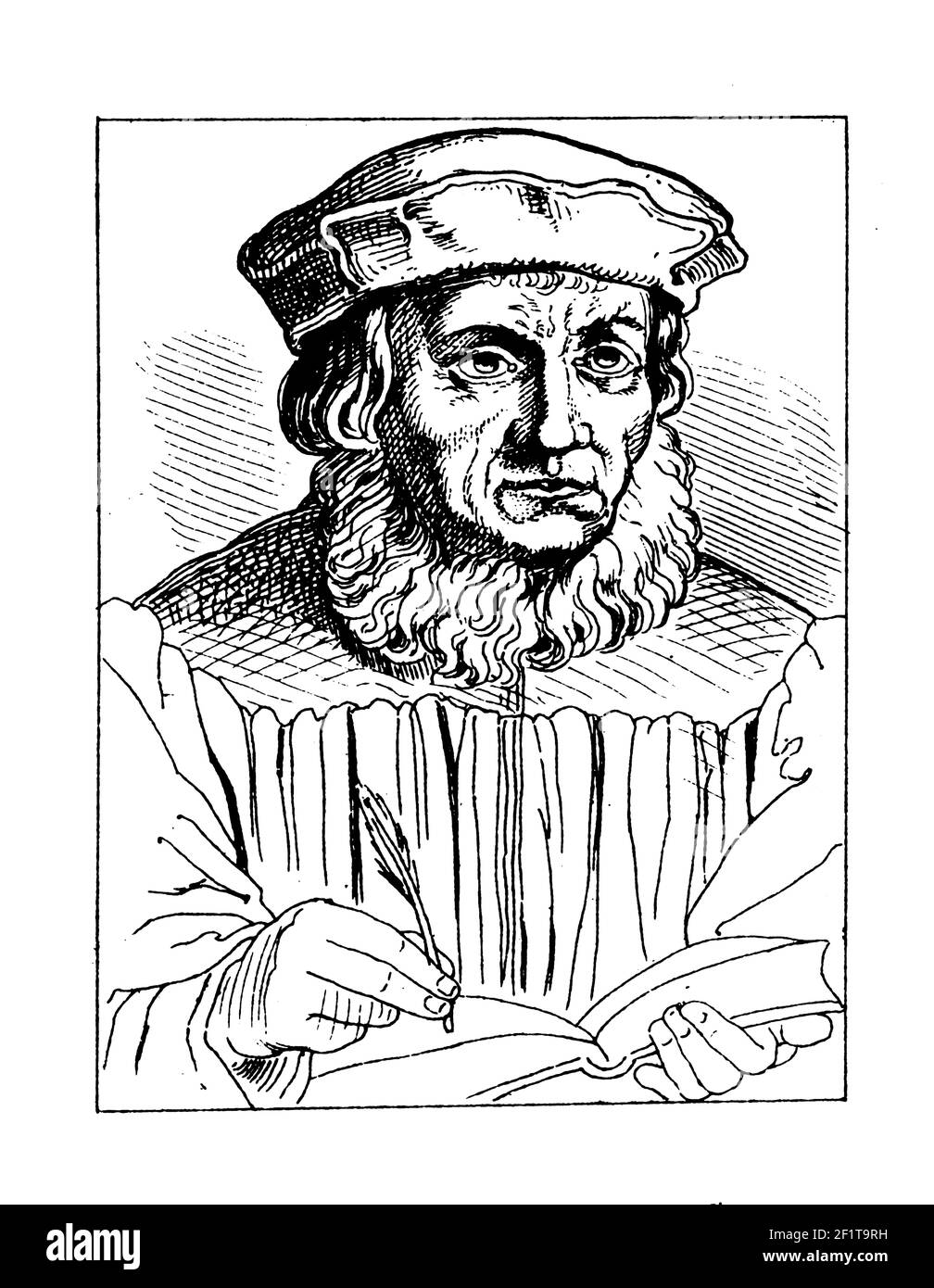 Antique 19th-century engraving of a portrait of Johannes Aventinus ...