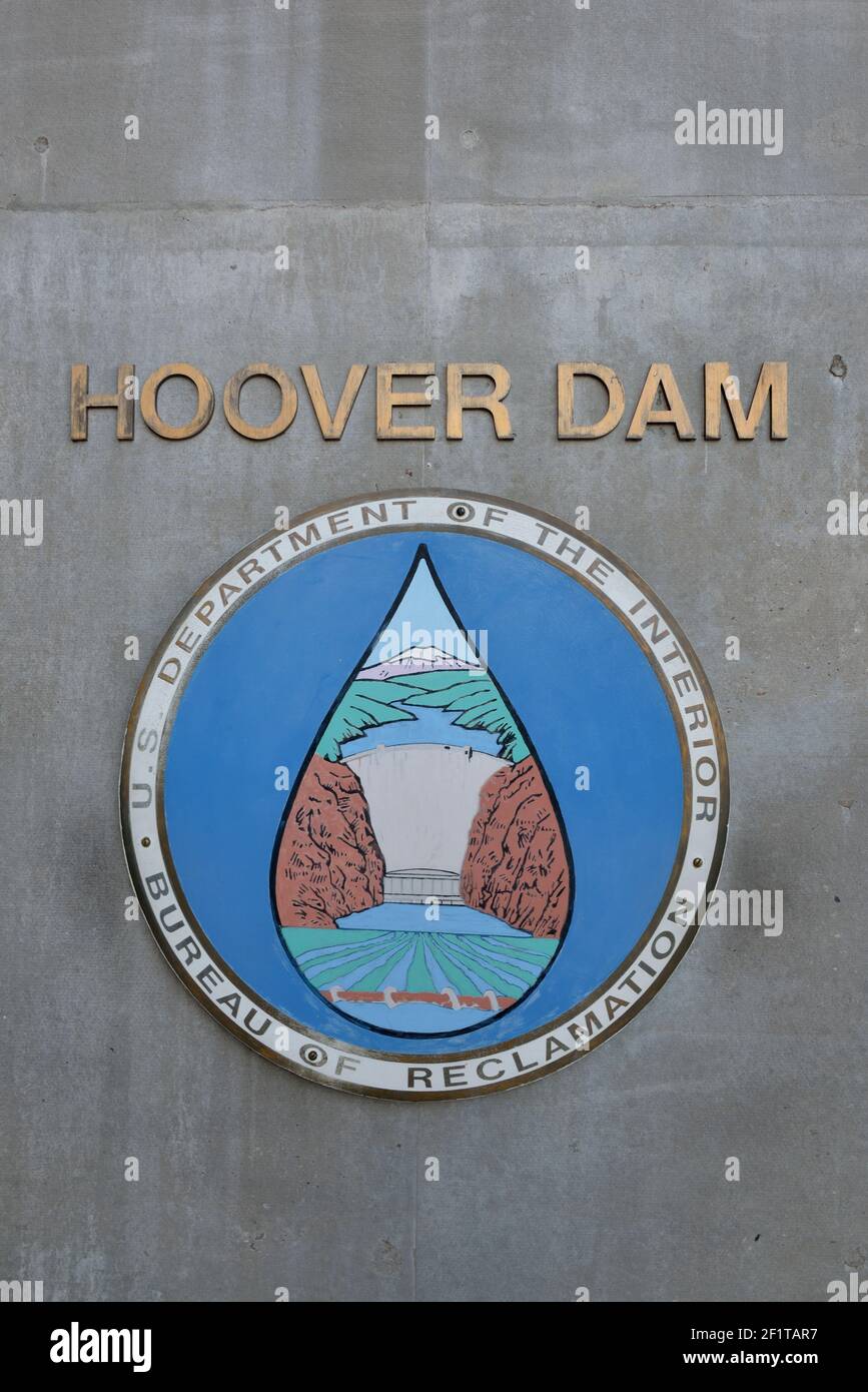 Hoover Dam Department of the Interior sign, Hoover Dam, Arizona, Nevada ...