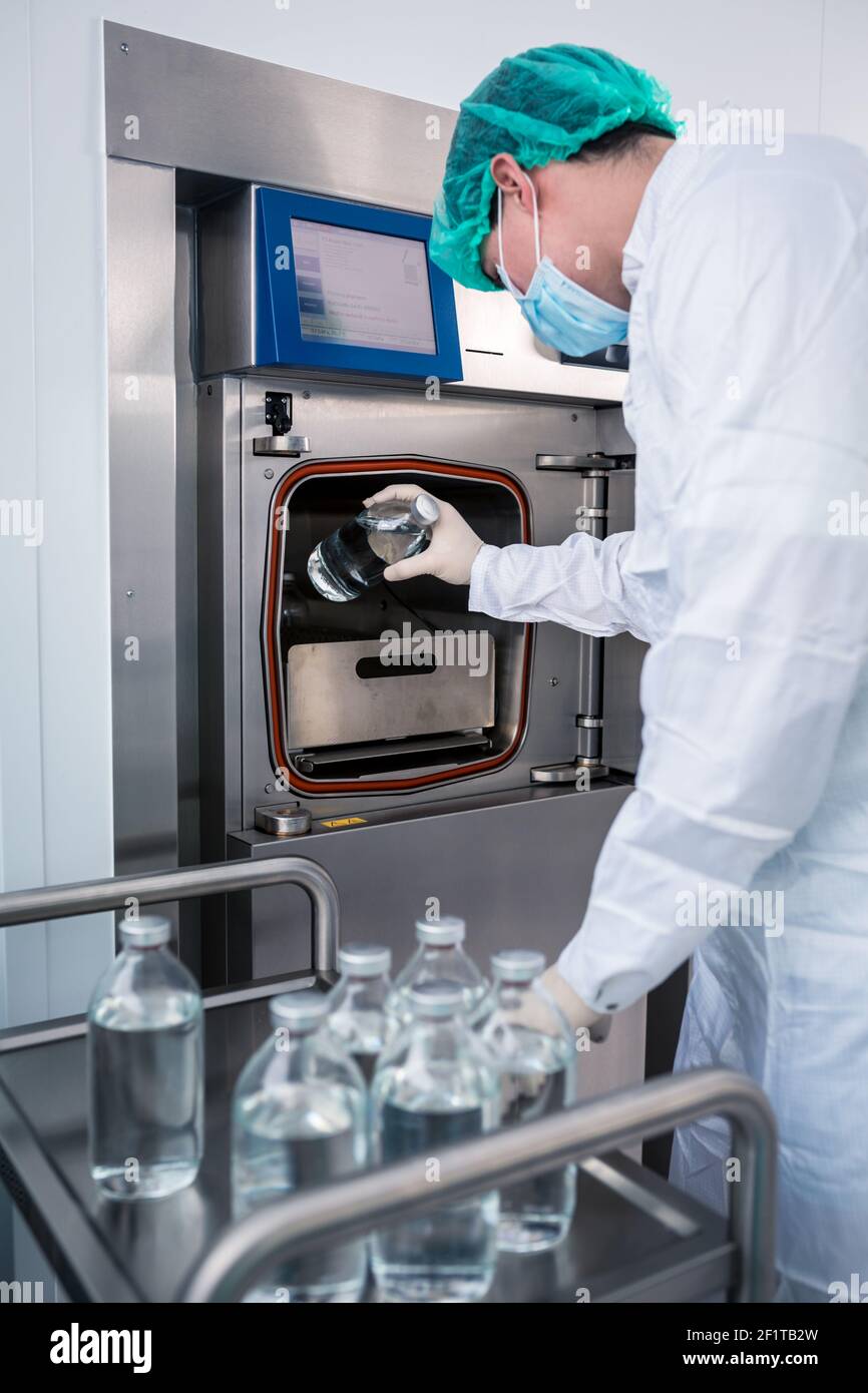 Flasks with liquids in a lab - Pharmaceutical industry factory and ...