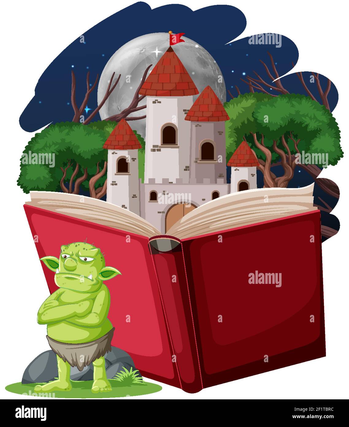 Goblin or troll cartoon character with a story book illustration Stock ...
