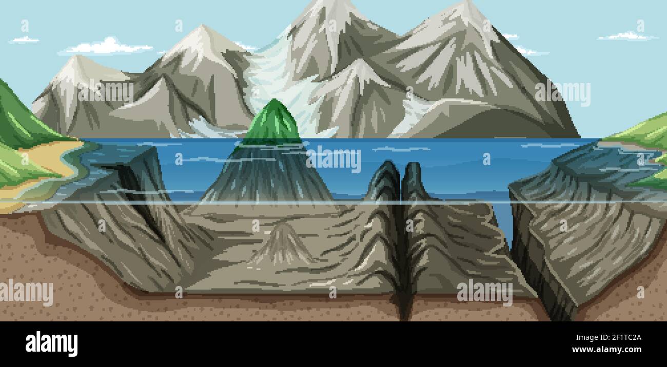 A landscape of under water and above water illustration Stock Vector ...