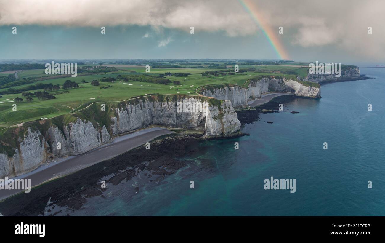 White rocks on the French coast in the village of Etretat in Normandy ...