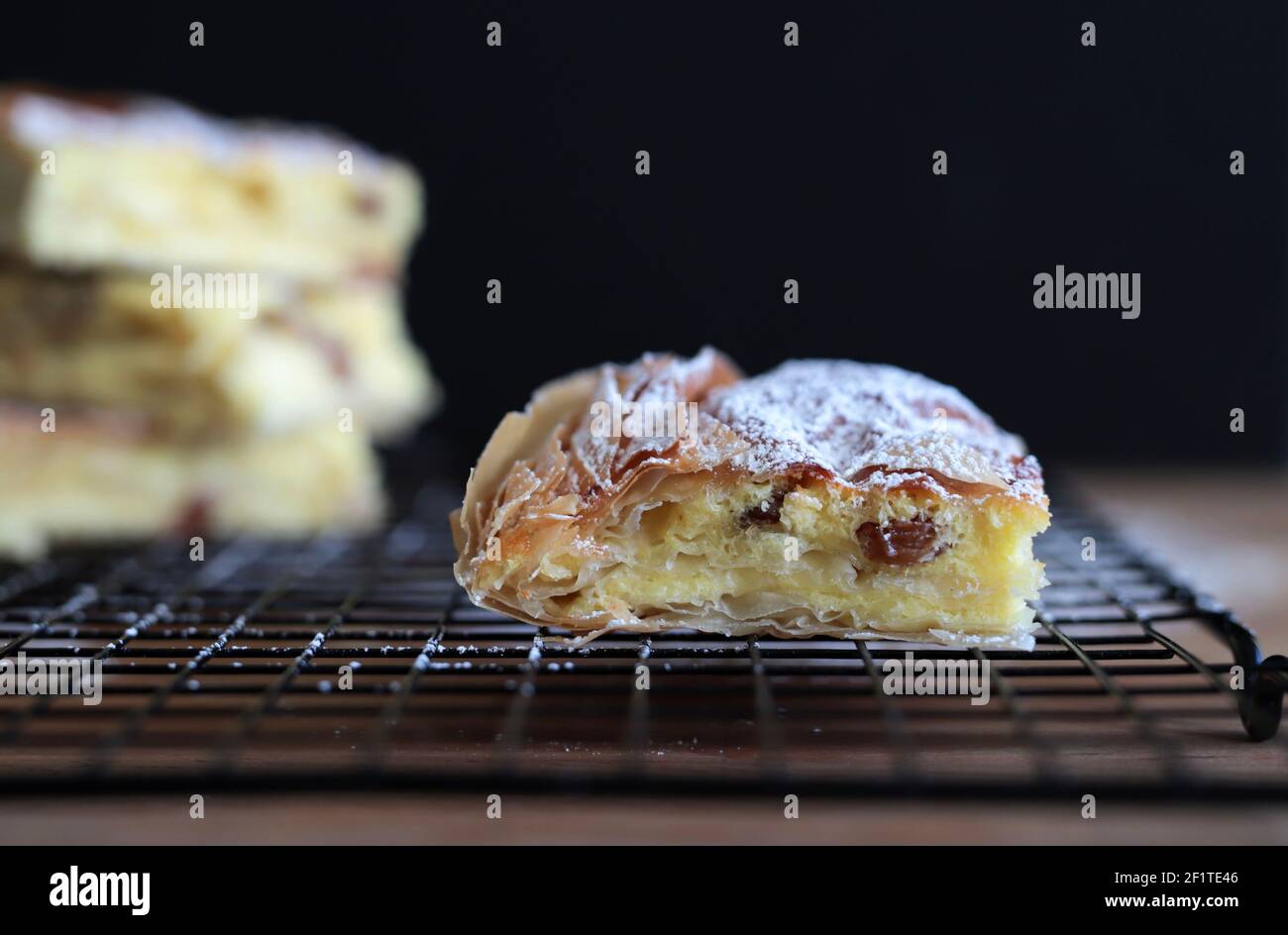 Greek cuisine. Bougatsa, homemade traditional dessert with phyllo ...