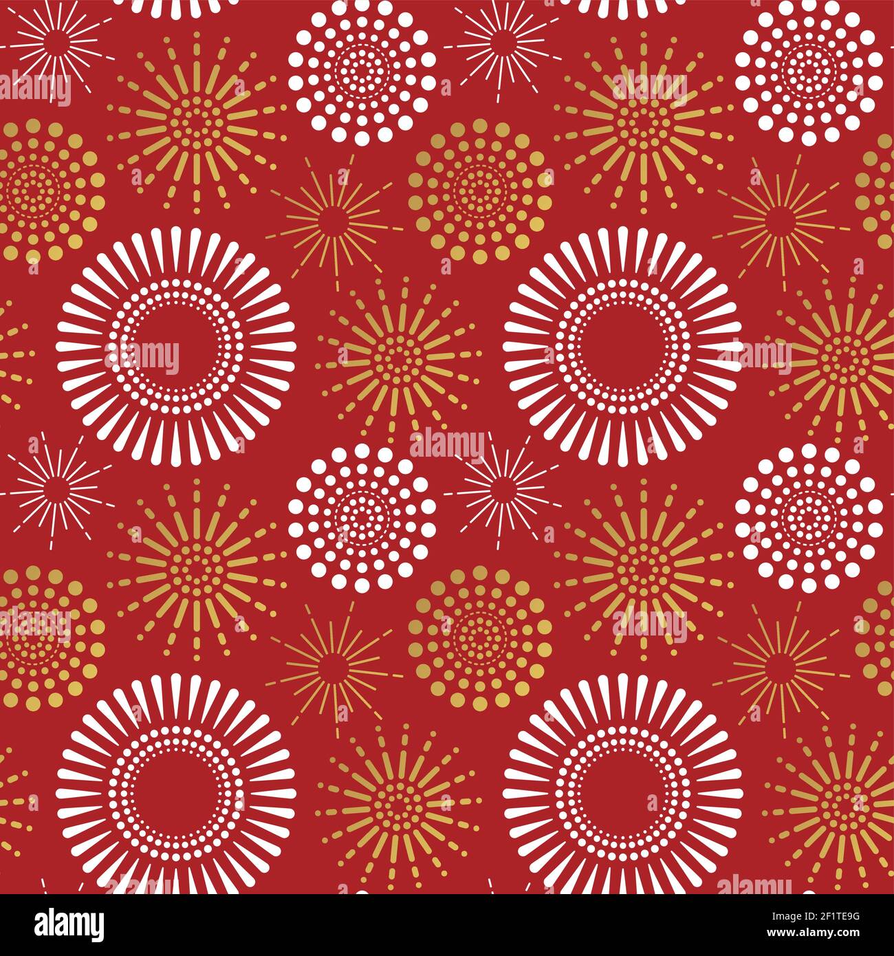 Abstract firework explosion seamless pattern illustration. Red and gold ...