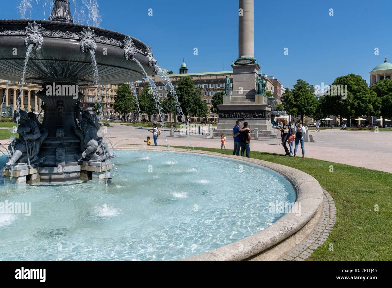 Tourists enjoy visiting downtown Stuttgart and the Schlosspark area ...