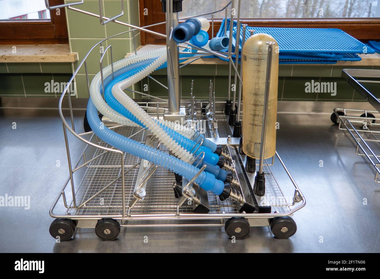 in a sterilization department of a hospital, anesthesia tubes are ...