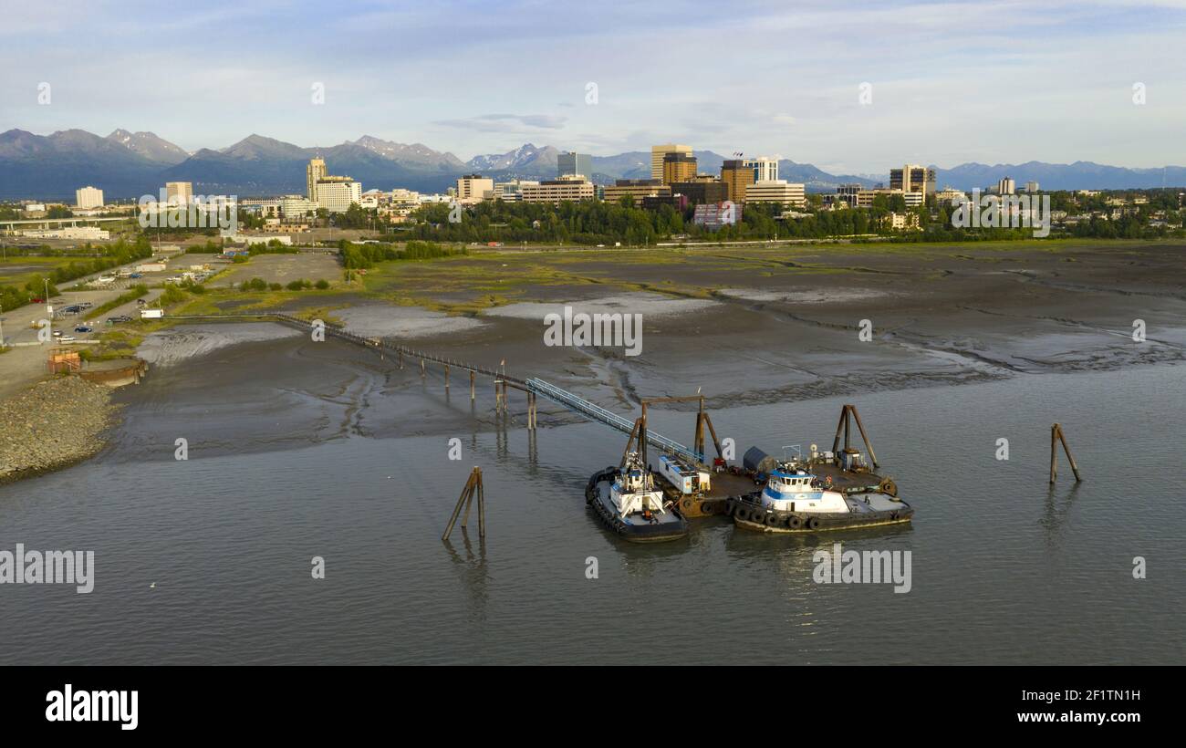 Aerial View Over The Town and Waterfront of Anchorage Alaska Stock ...