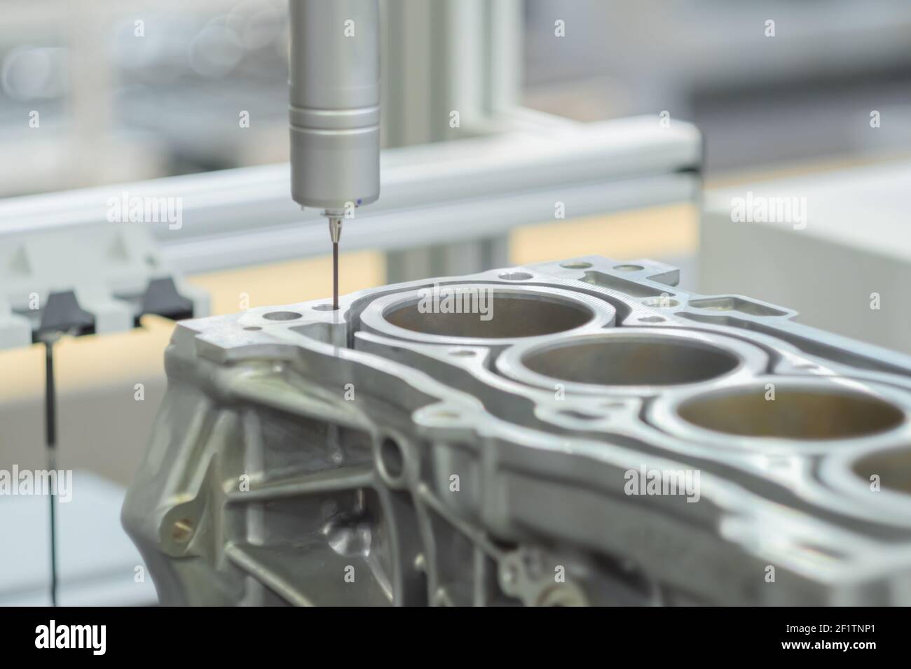 5 axis measurement scanner system at metalworking exhibition - close up ...