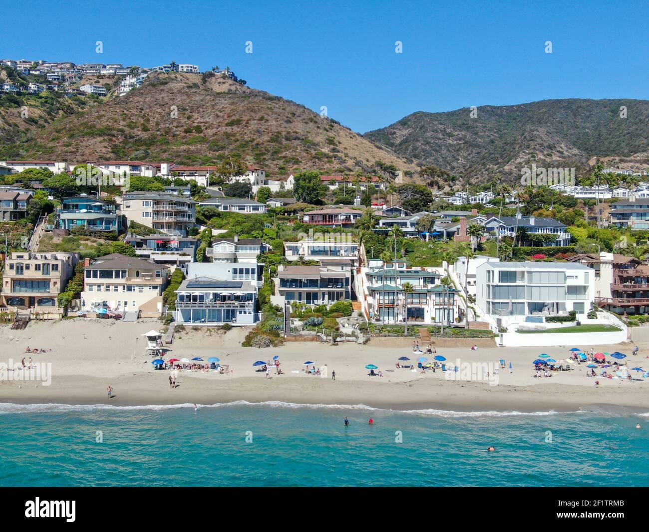 Aerial view of Laguna Beach with people enjoying summer day, California ...