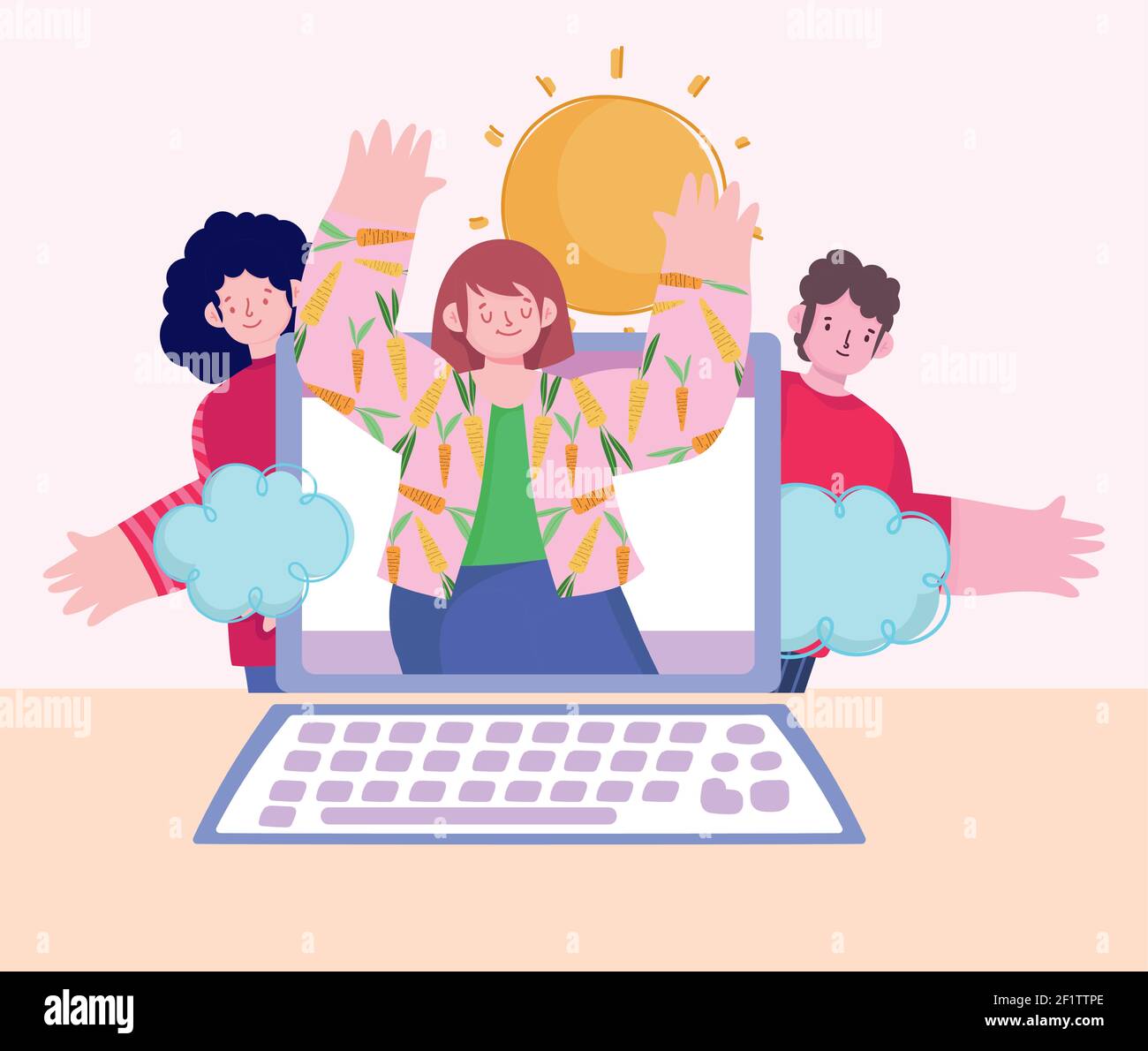 people team working laptop cartoon Stock Vector Image & Art - Alamy