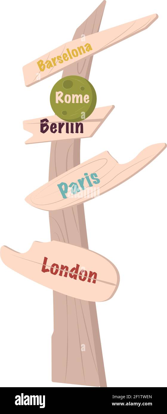 Wooden sign, pointer with the inscription of different European ...