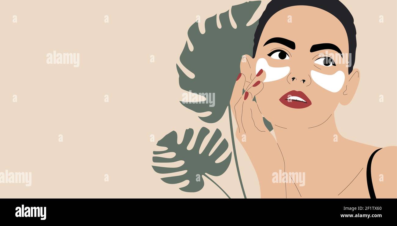Portrait of beautiful young woman with cosmetic patches under the eyes ...