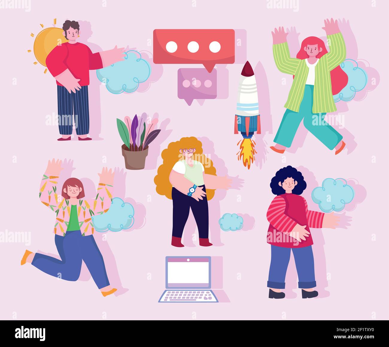 people teamwork laptop cartoon set Stock Vector Image & Art - Alamy