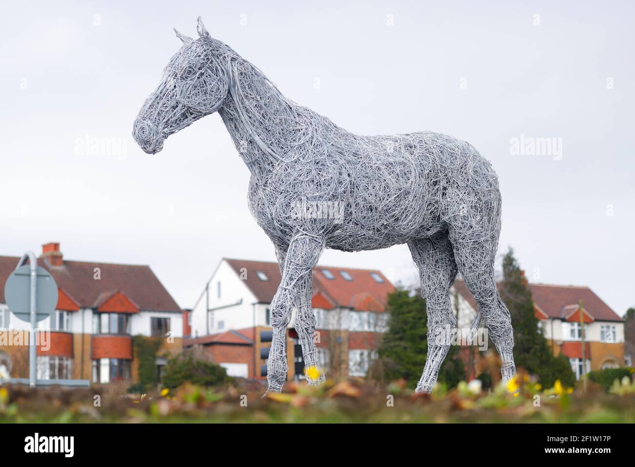 A Horse sculpture made from wicker basket installed on a roundabout in ...