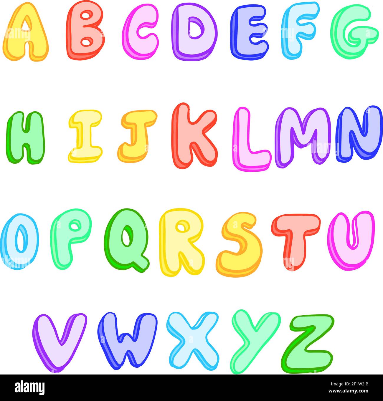 Bubble Colourful Hand Drawn Alphabet ABC Vector Illustration Stock ...