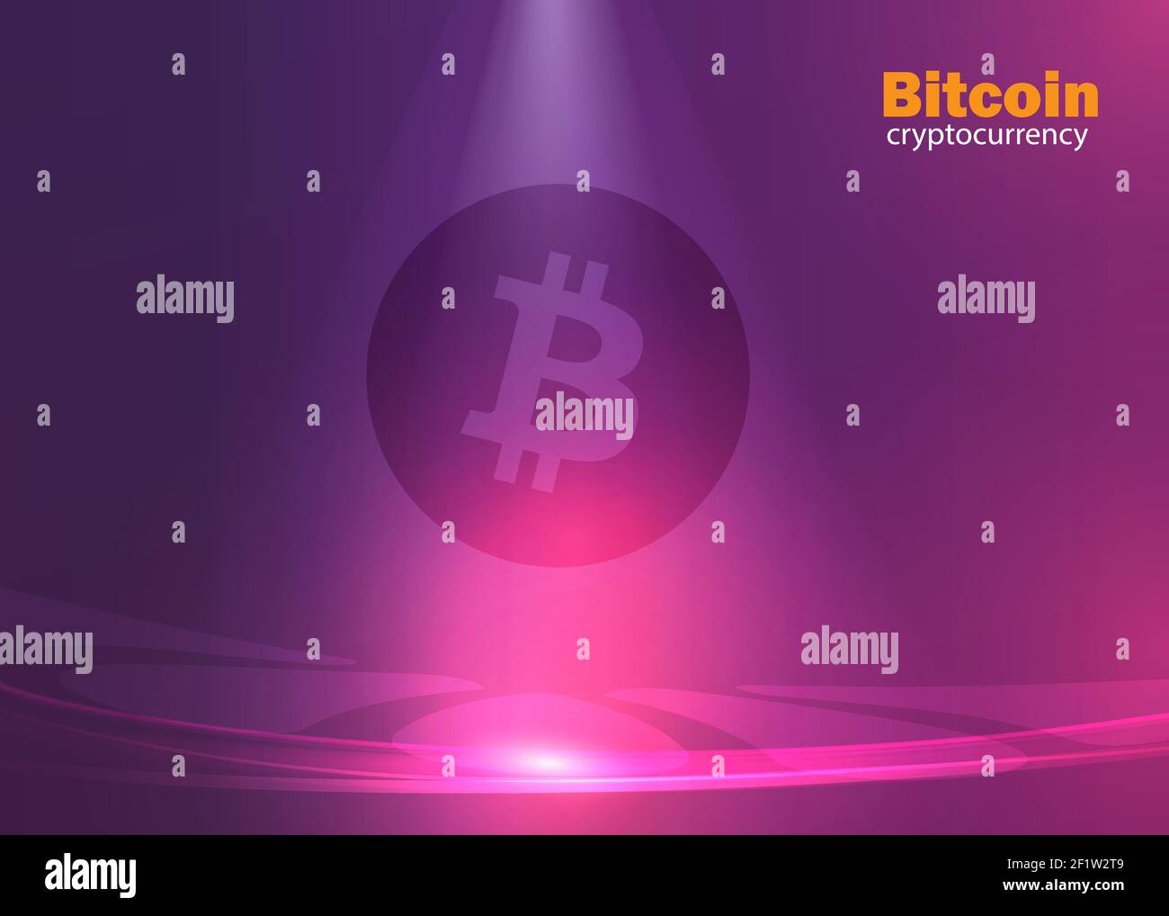 Bitcoin background cryptocurrency, modern glowing bright lights violet ...