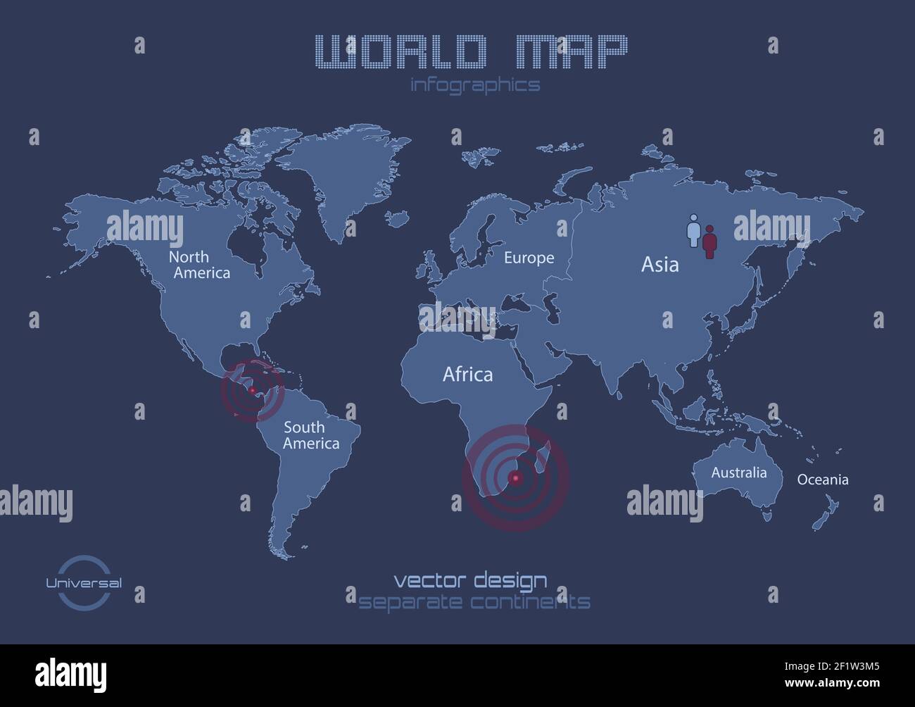 World map, with names of individual states, infographics blue flat ...